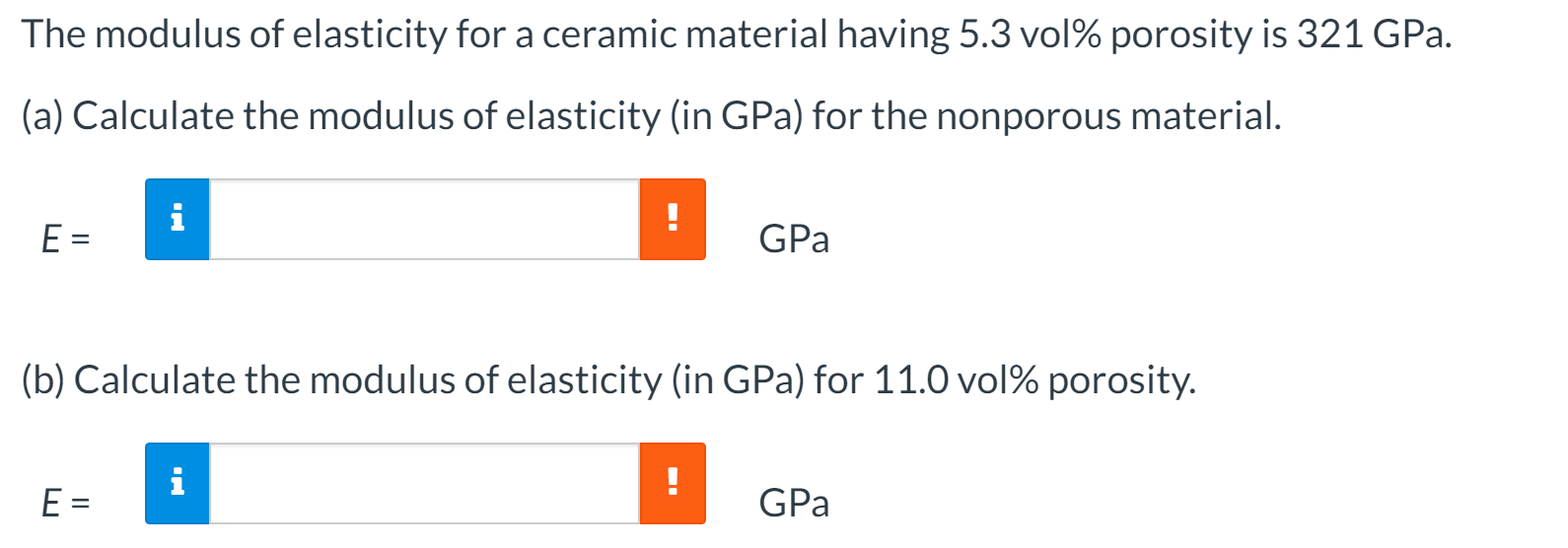 Solved The modulus of elasticity for a ceramic material | Chegg.com