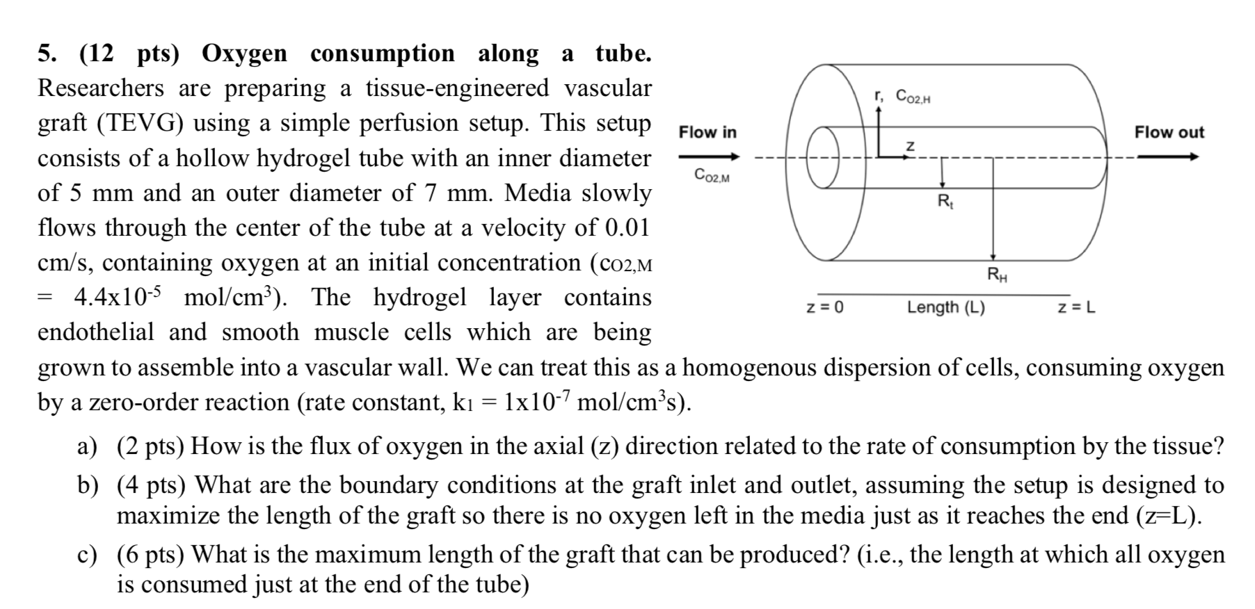 Solved 5. (12 pts) Oxygen consumption along a tube. | Chegg.com