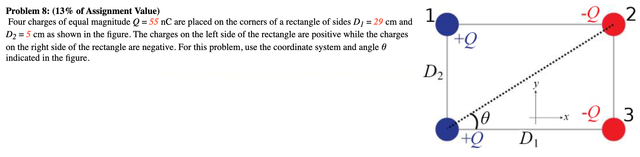 Solved Problem 8: (13% ﻿of Assignment Value)Four charges of | Chegg.com