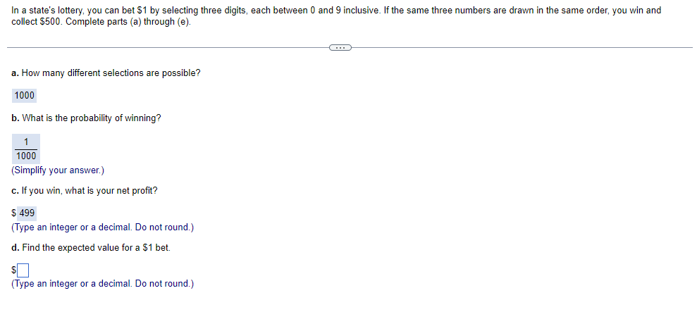 Solved In a state's lottery, you can bet $1 by selecting | Chegg.com