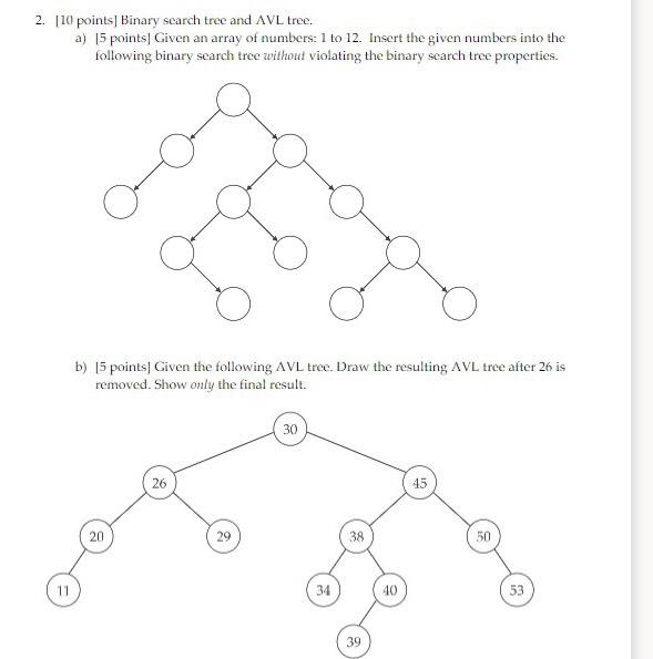 Solved 2 10 Points Binary Search Tree And Avl Tree A 15 