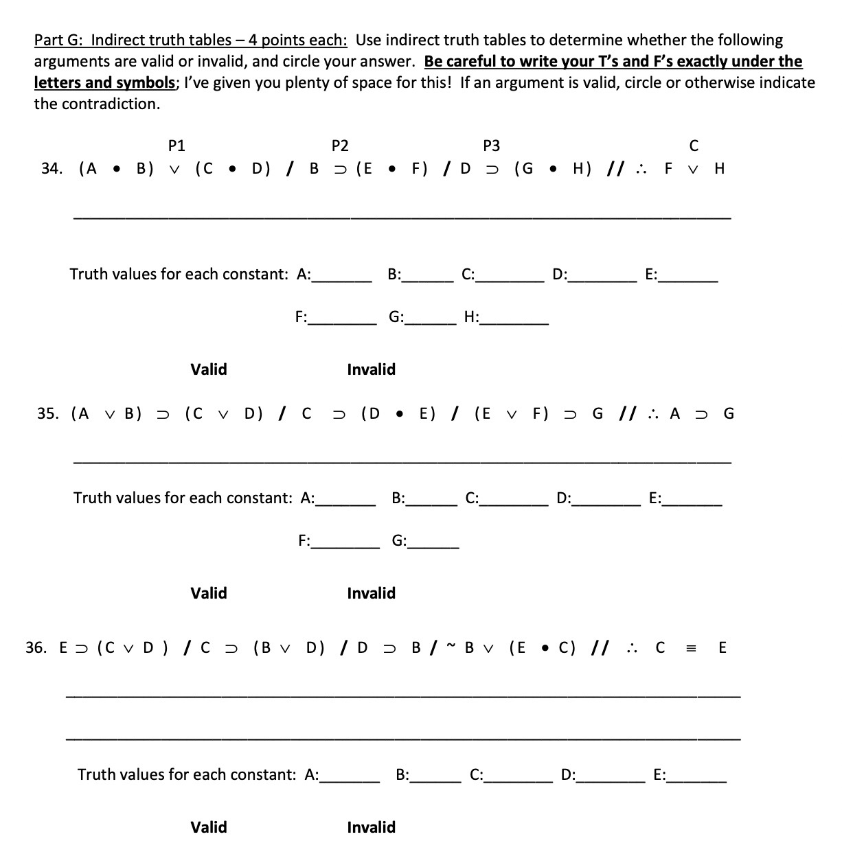 Solved Indirect truth tables -4 ﻿points each: Use indirect | Chegg.com