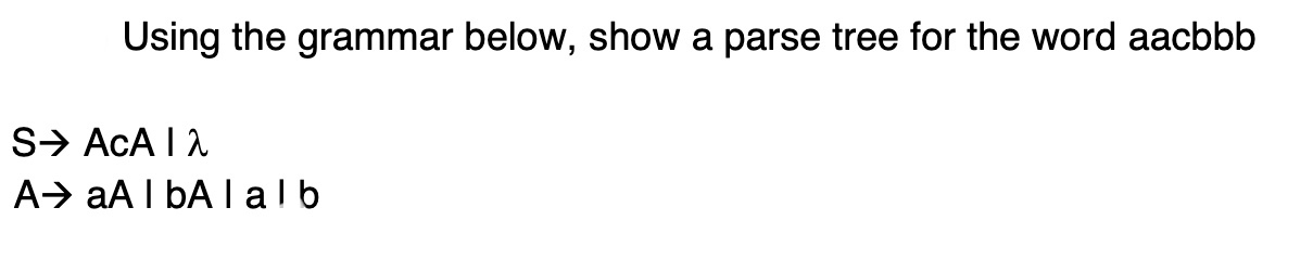 Solved Using the grammar below, show a parse tree for the | Chegg.com