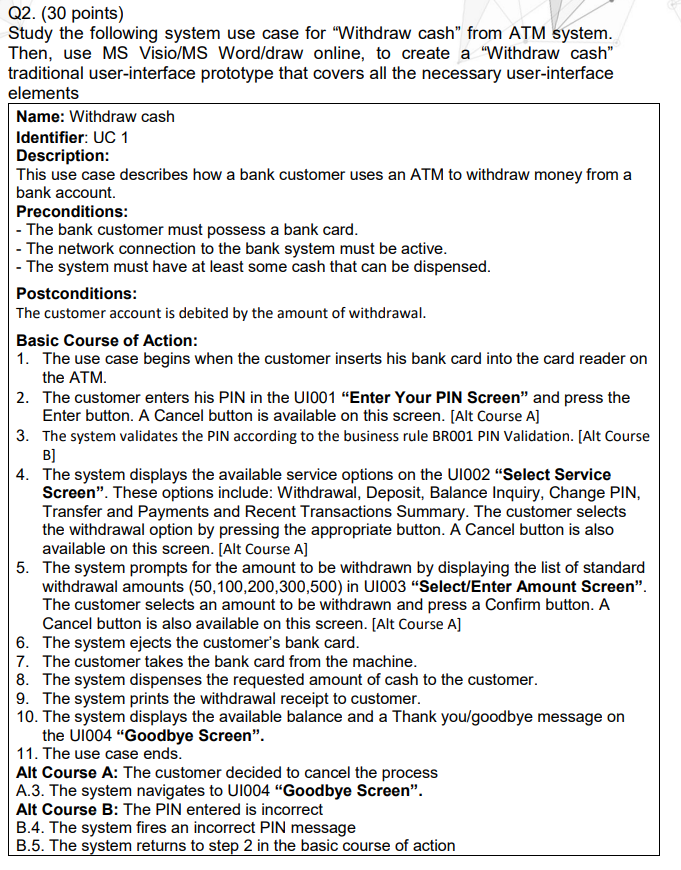 Solved Q2. (30 points) Study the following system use case | Chegg.com
