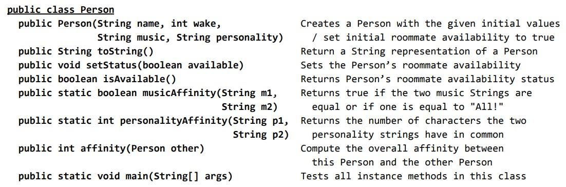 Solved Implement a roommate matching program; implement the | Chegg.com