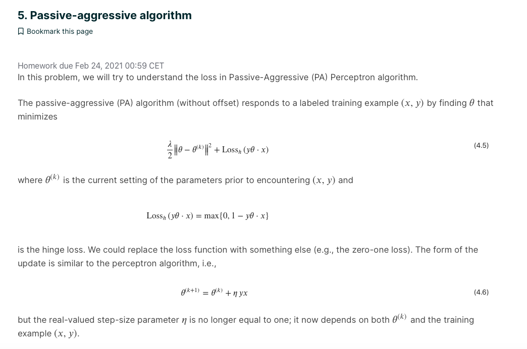 5. Passive-aggressive algorithm Bookmark this page | Chegg.com