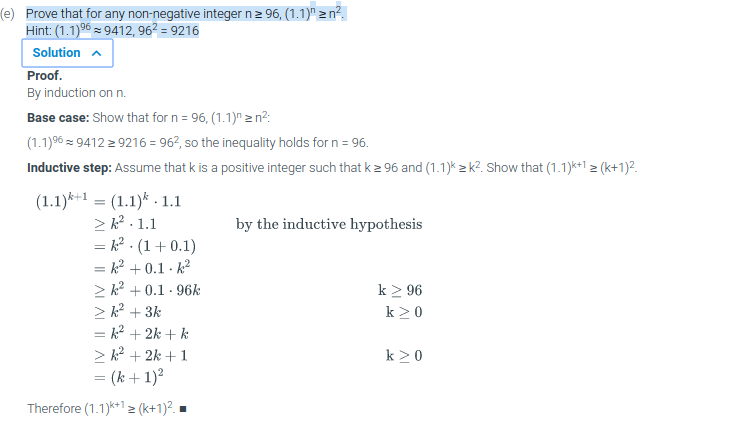 Solved n (e) Prove that for any non-negative integer n 2 96, | Chegg.com