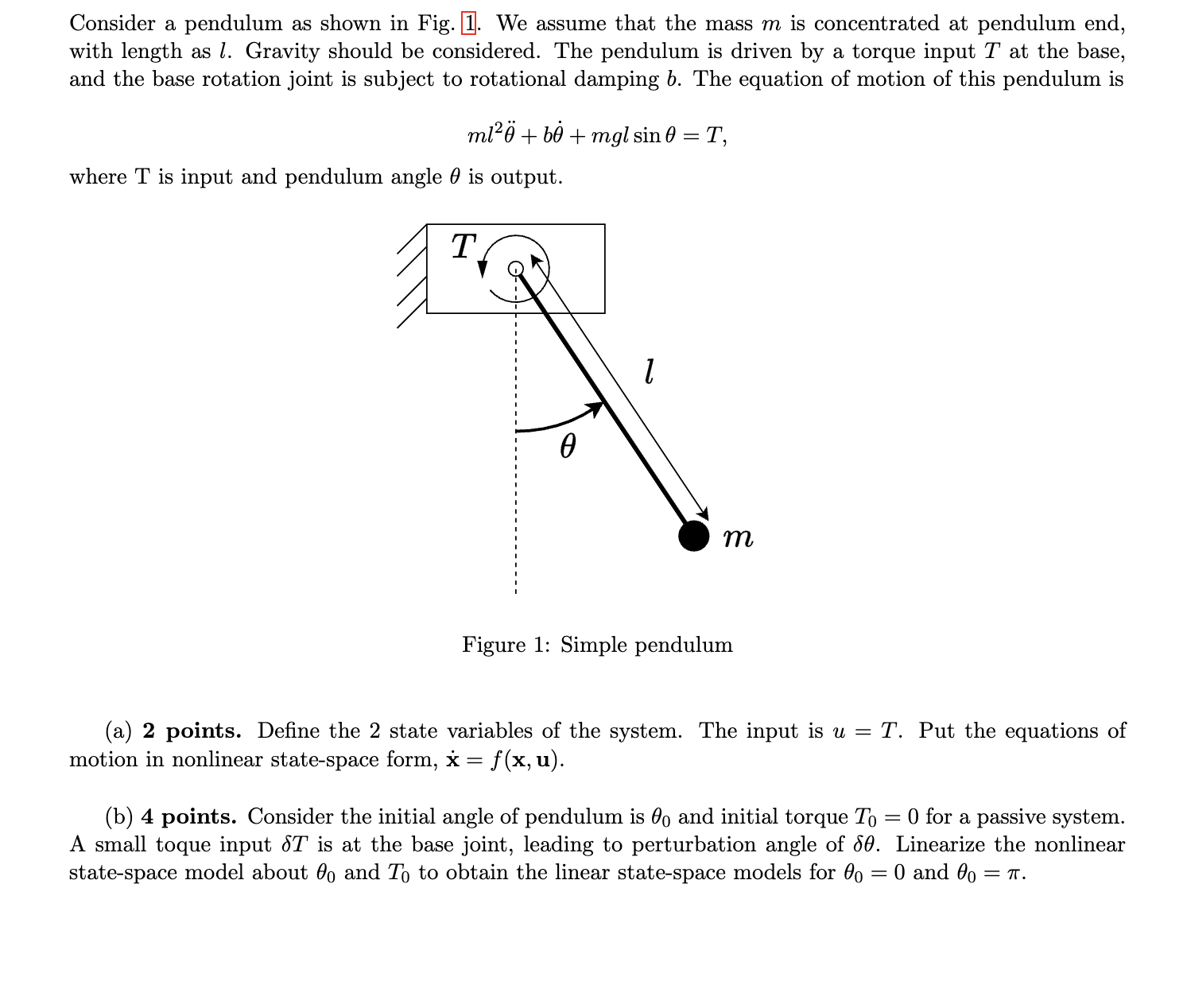 Solved Consider a pendulum as shown in Fig. 1. ﻿We assume | Chegg.com