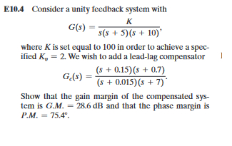 Solved E10.4 ﻿Consider a unity feedback system | Chegg.com