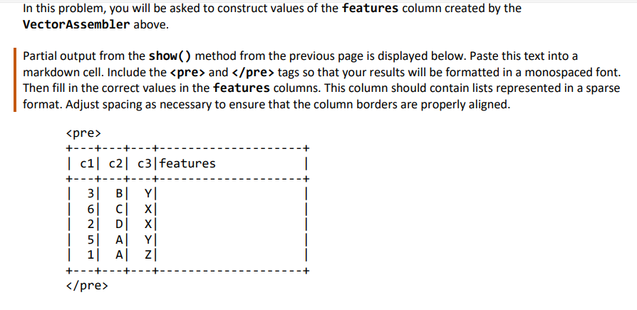 Solved VectorAssembler above. Partial output from the show | Chegg.com