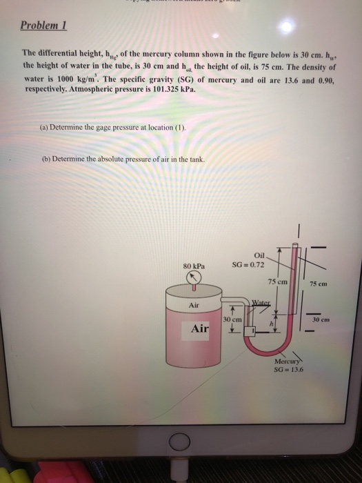 Solved Problem 1 The differential height, he of the mercury | Chegg.com
