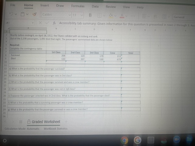 Solved File Home Insert Draw Formulas Data Review View Help | Chegg.com