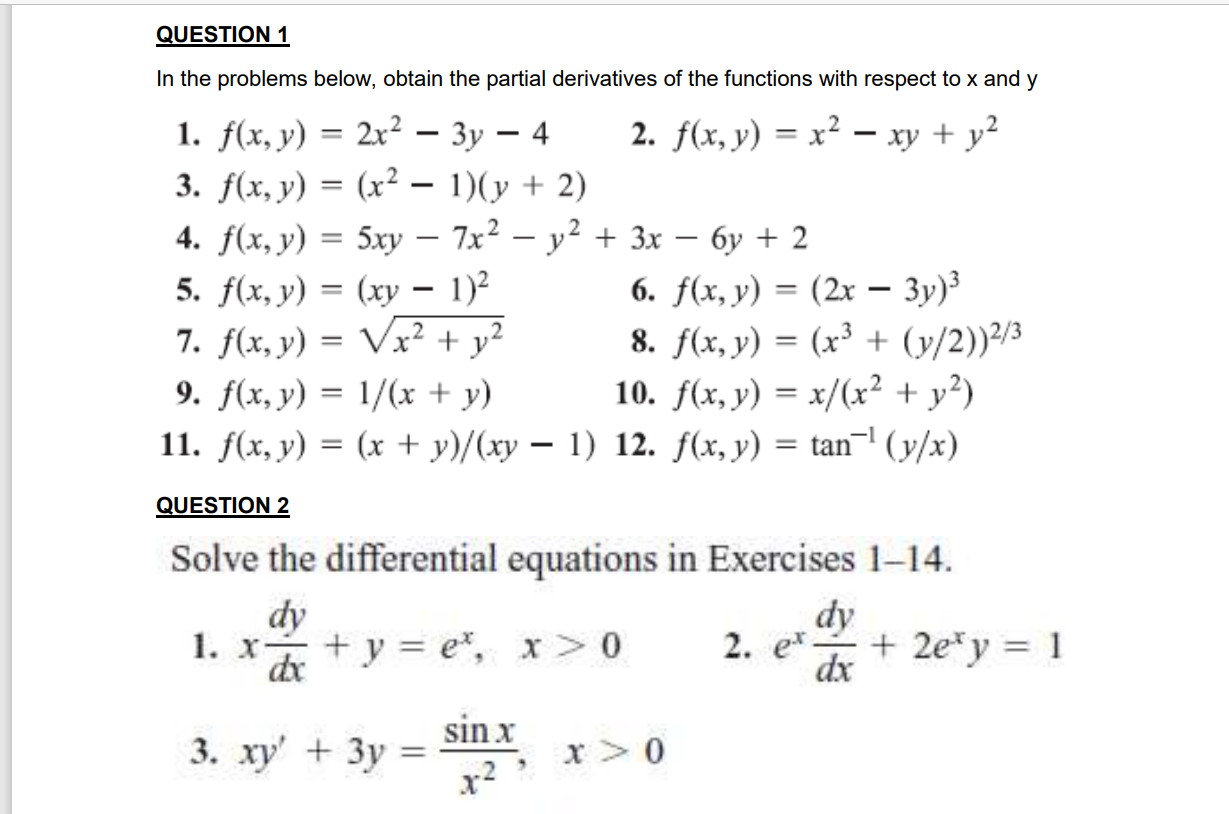 Solved In the problems below, obtain the partial derivatives | Chegg.com
