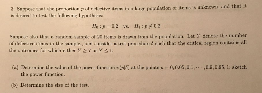 Solved 3. Suppose that the proportion p of defective items | Chegg.com