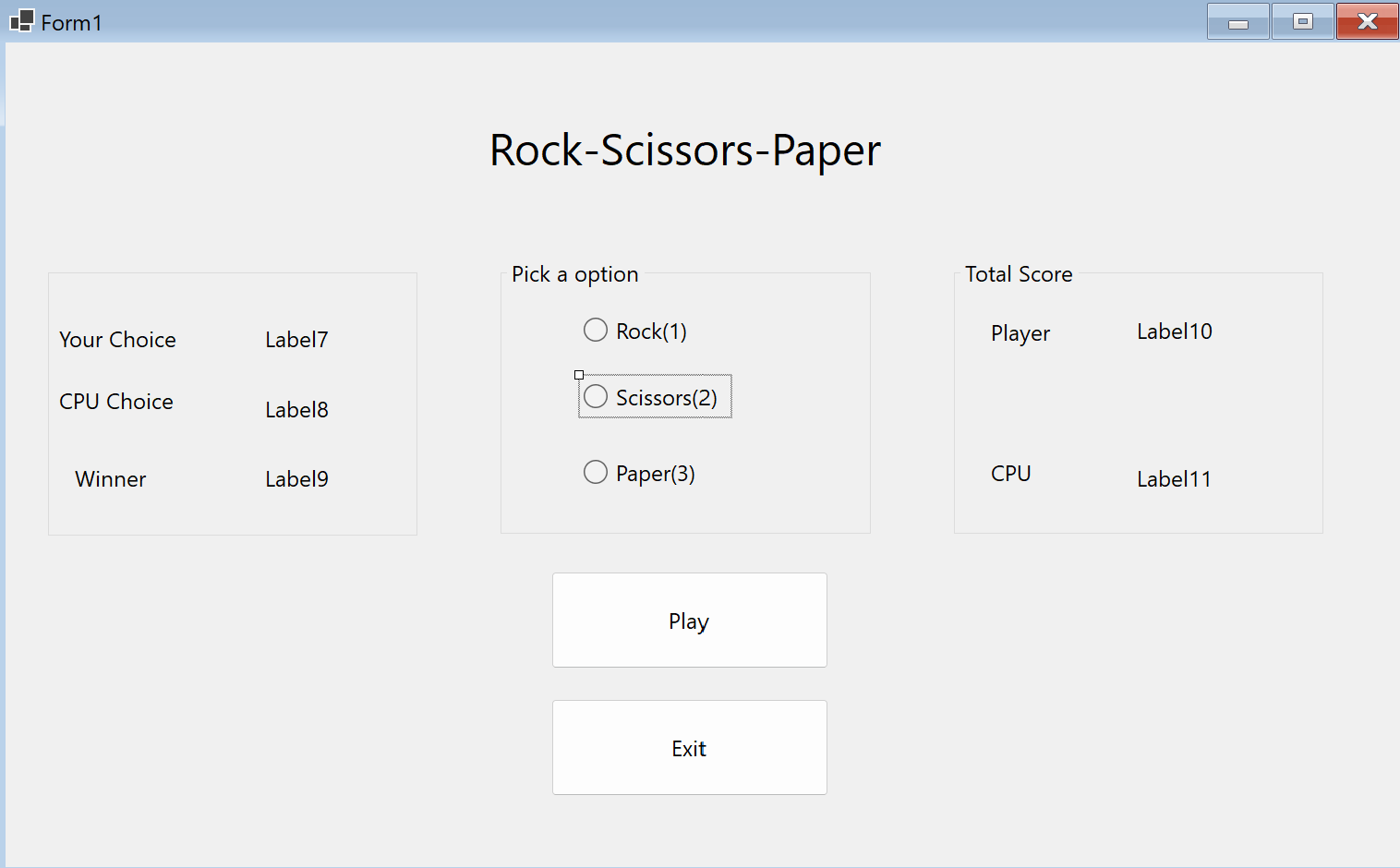 Solved (VB) I need help creating a Rock Paper Scissors game | Chegg.com