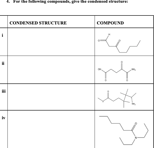 Solved 4. For the following compounds, give the condensed | Chegg.com