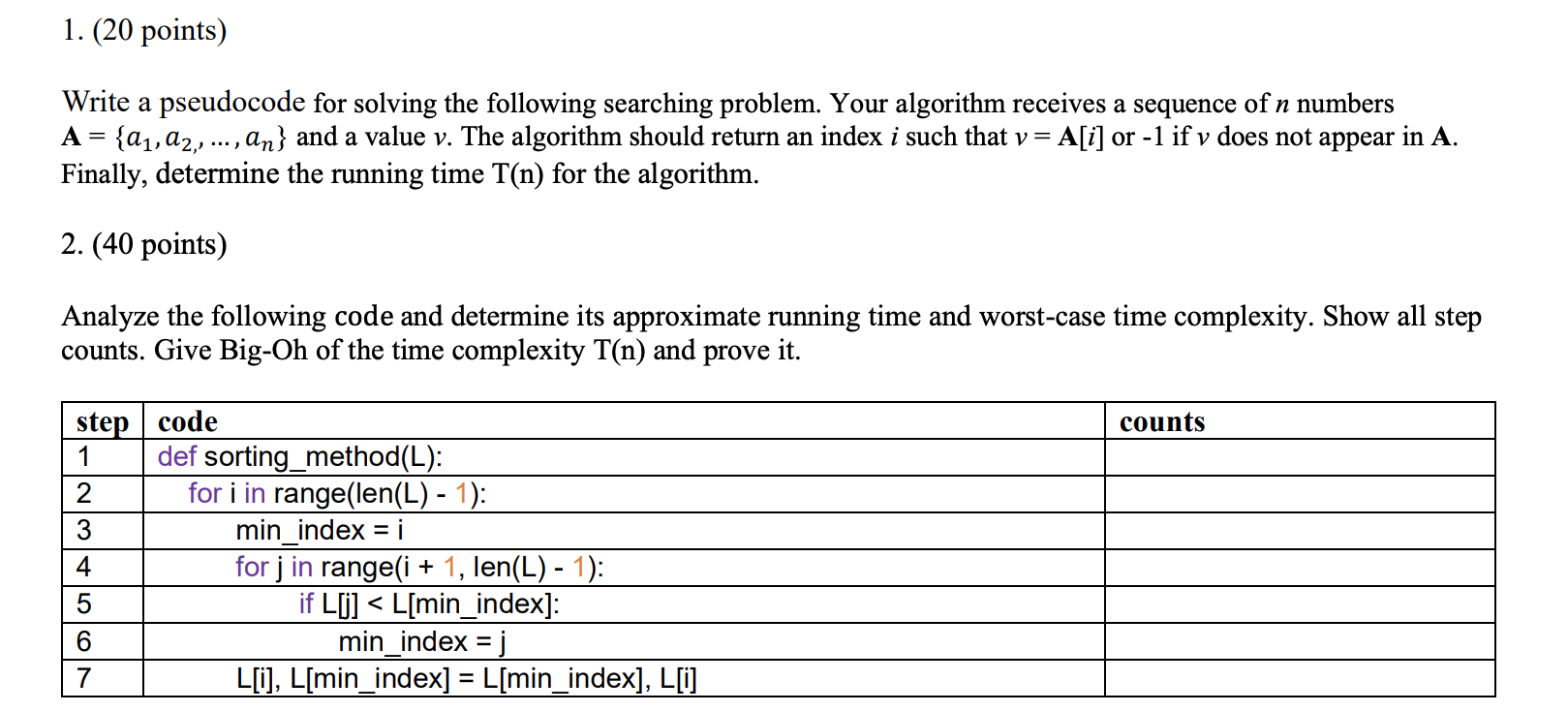 Solved 1. (20 points) Write a pseudocode for solving the | Chegg.com