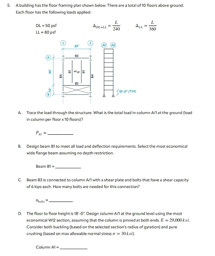 5. A building has the floor framing plan shown below. | Chegg.com
