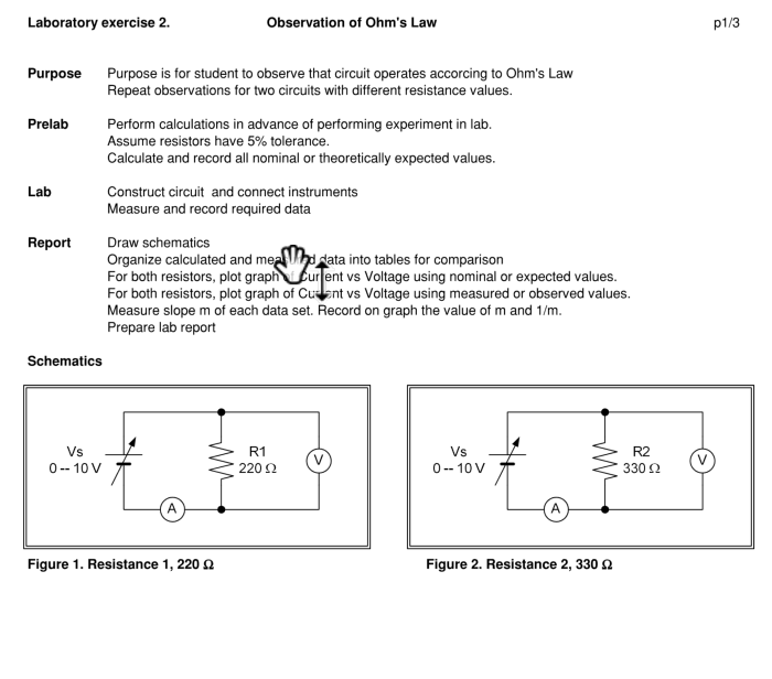 Solved Laboratory exercise 2. Observation of Ohm's Law p1/3 | Chegg.com
