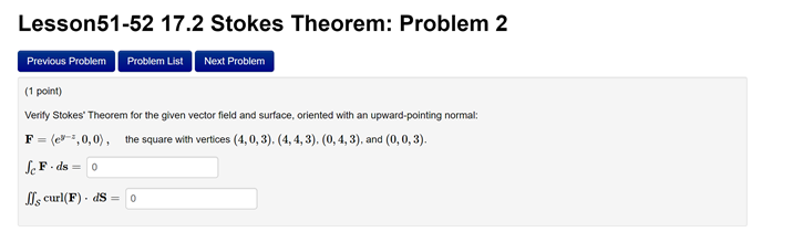 Solved Lesson 51-52 17.2 Stokes Theorem: Problem 2 Previous | Chegg.com