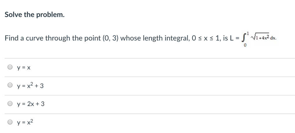 Solved Solve the problem. Find a curve through the point (0, | Chegg.com