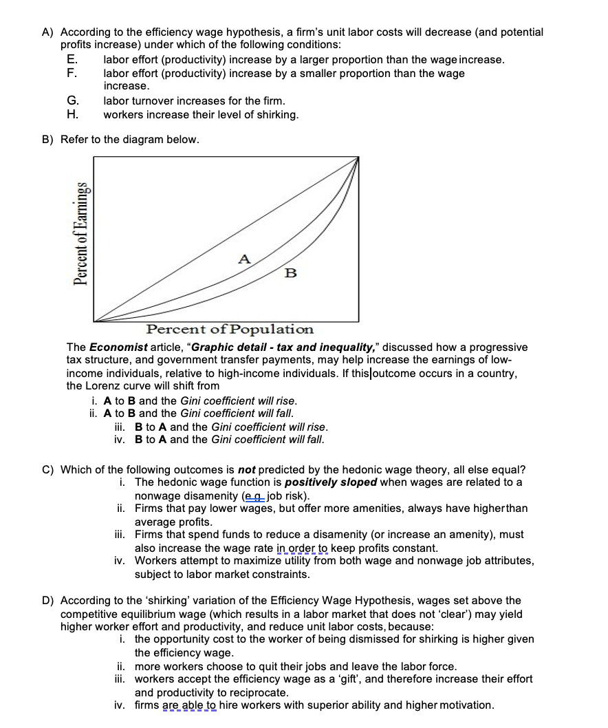 Solved A) According to the efficiency wage hypothesis, a | Chegg.com