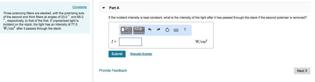 Solved Constants ? Part A Three polarizing filters are | Chegg.com