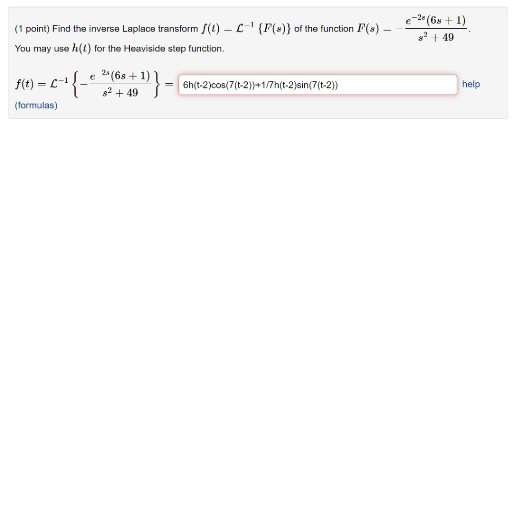 Solved Find the inverse Laplace transform f(t)=L−1{F(s)} | Chegg.com