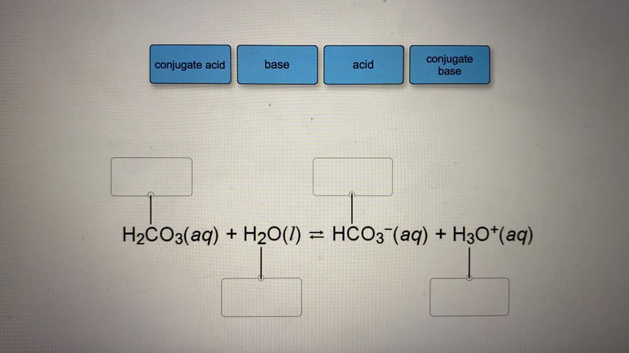 Solved conjugate acid base acid conjugate base H2CO3(aq) + | Chegg.com