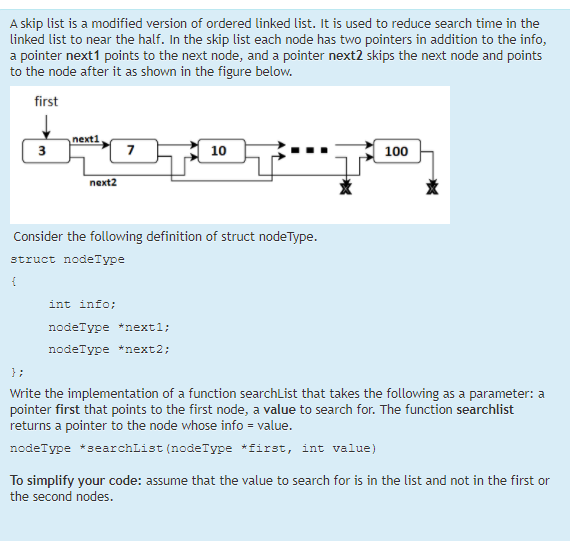 Solved A skip list is a modified version of ordered linked | Chegg.com