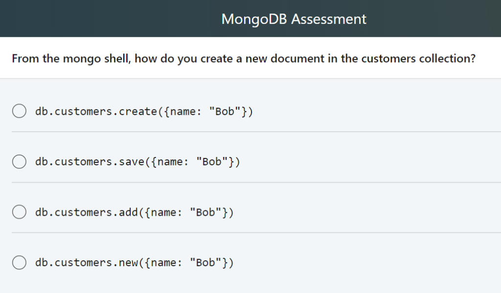 Solved MongoDB Assessment Which mongo shell query will sort | Chegg.com