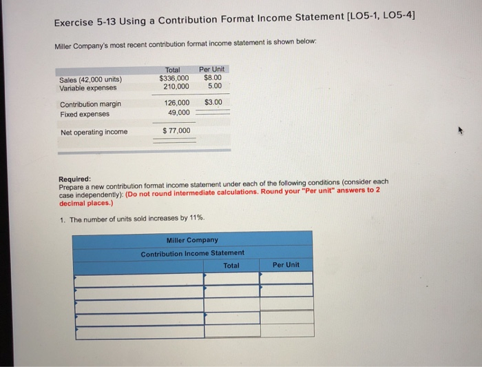 Solved Exercise 5-13 Using a Contribution Format Income | Chegg.com