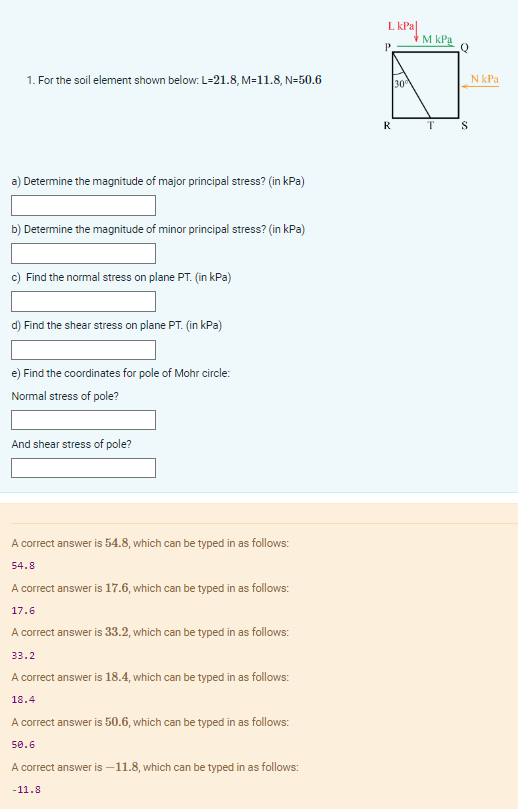 Solved 1. For the soil element shown below: | Chegg.com