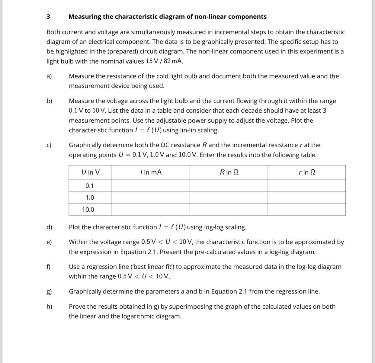 Solved 3 ﻿Measuring the characteristic diagram of non-linear | Chegg.com