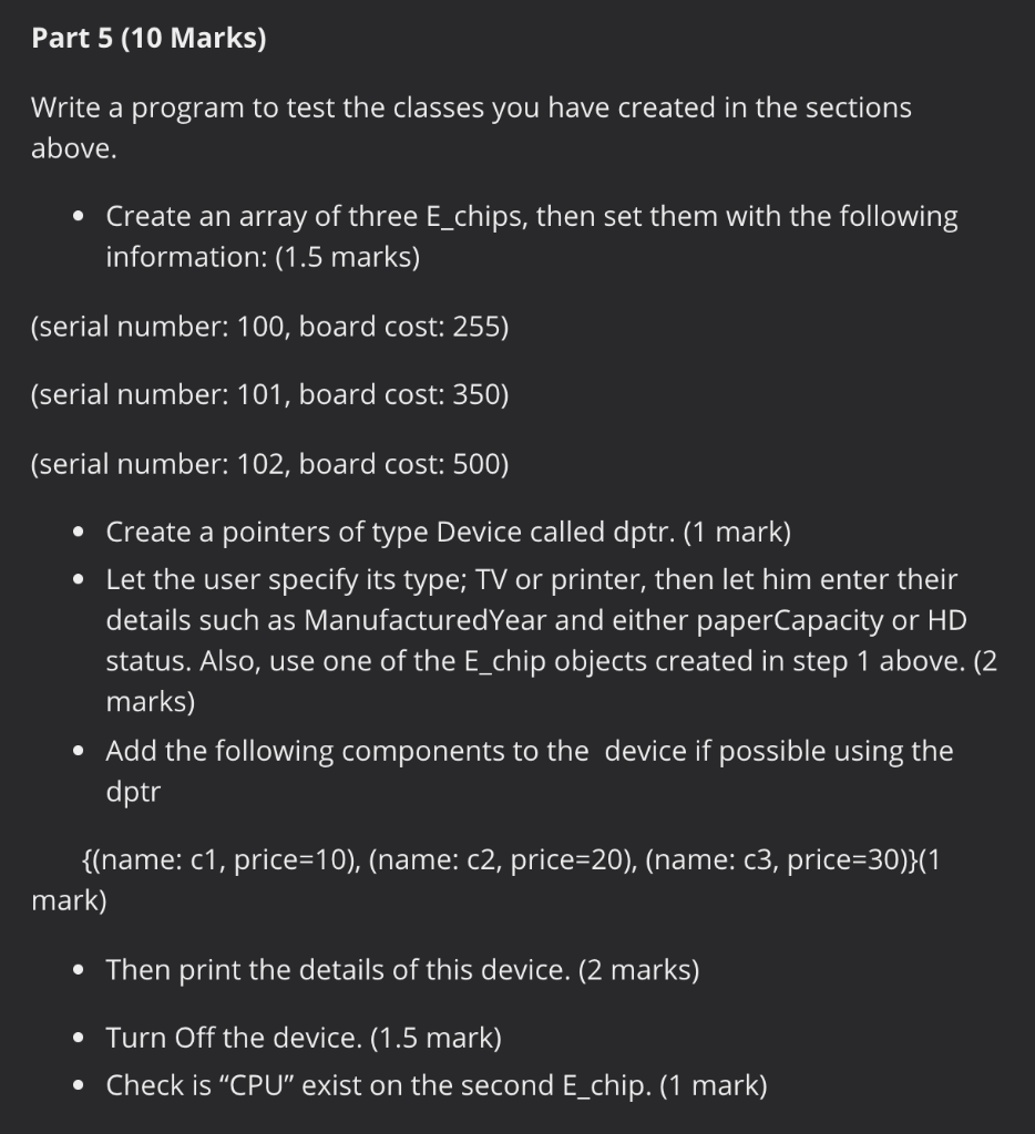 Solved Part 1 (12 Marks) Define and implement a class E_chip | Chegg.com