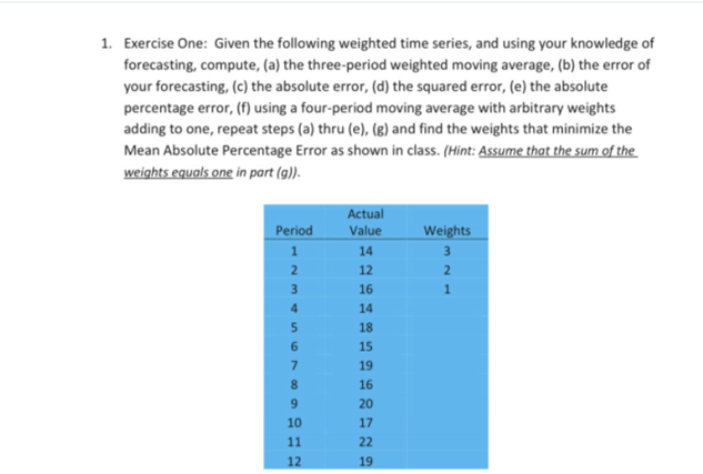 Solved 1. Exercise One: Given the following weighted time | Chegg.com