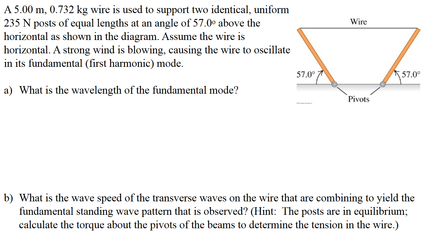 Solved A 5.00 m,0.732 kg wire is used to support two | Chegg.com