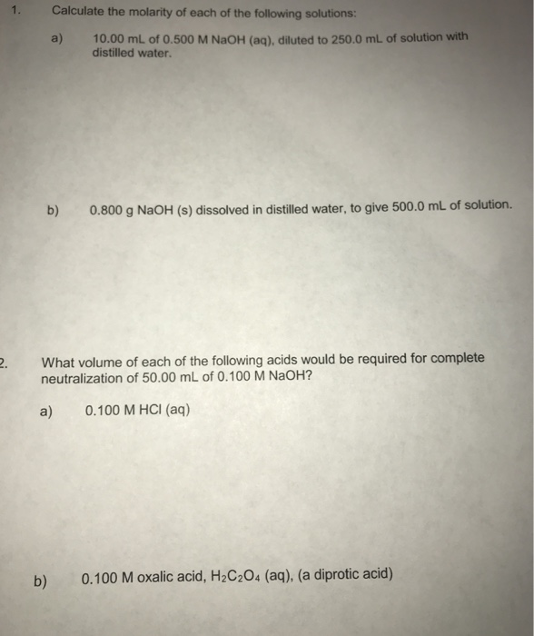 Solved 1. Calculate the molarity of each of the following | Chegg.com