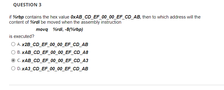 Solved if \%rbp contains the hex value | Chegg.com