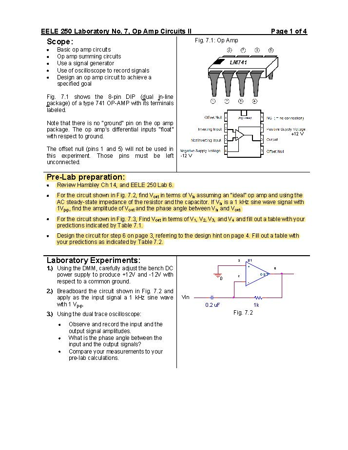 EELE 250 Laboratory No. 7. Op Amp Circuits II Page | Chegg.com