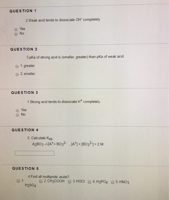 Solved QUESTION 1 2 Weak acid tends to dissociate OH | Chegg.com