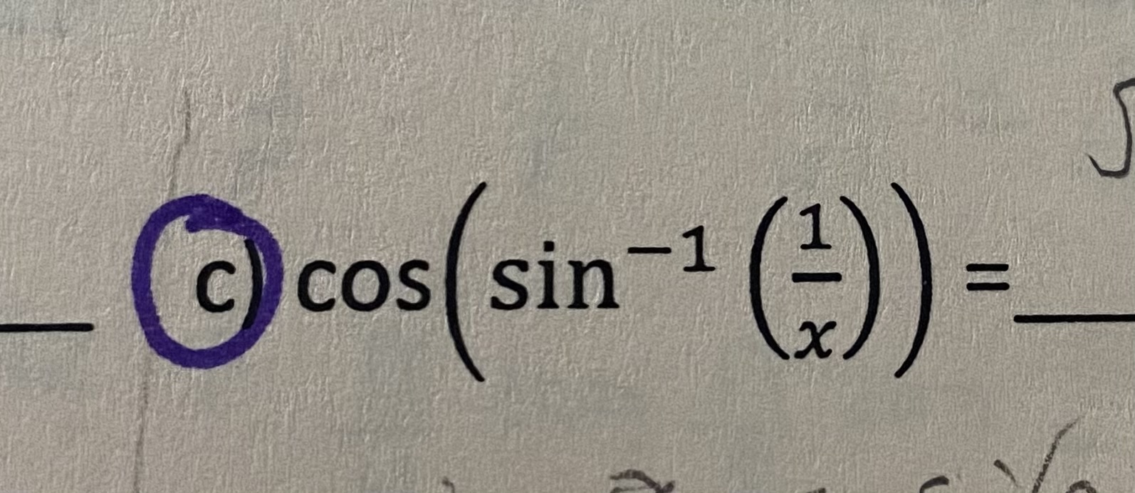 Solved cos(sin−1(x1))= | Chegg.com
