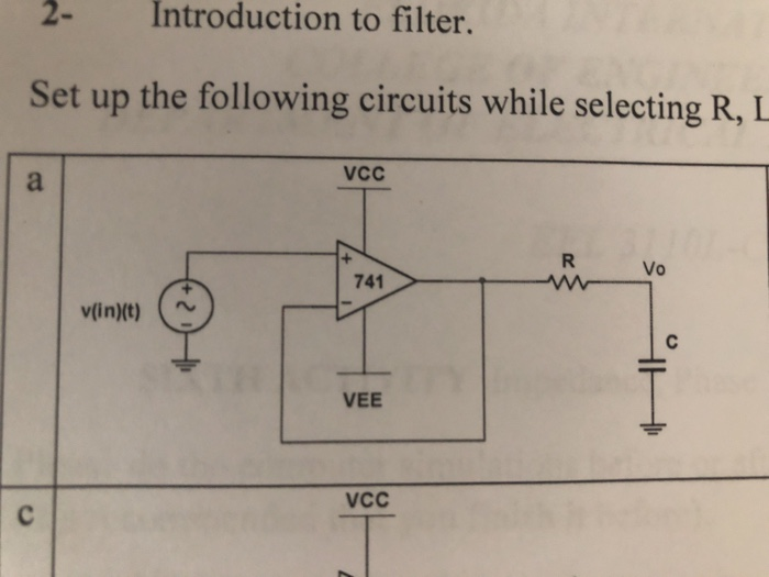 Solved introduction to filter.set up the following circuits | Chegg.com