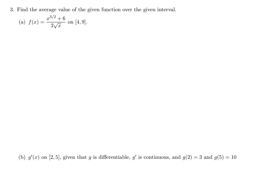 Solved Find the average value of the given function over the | Chegg.com
