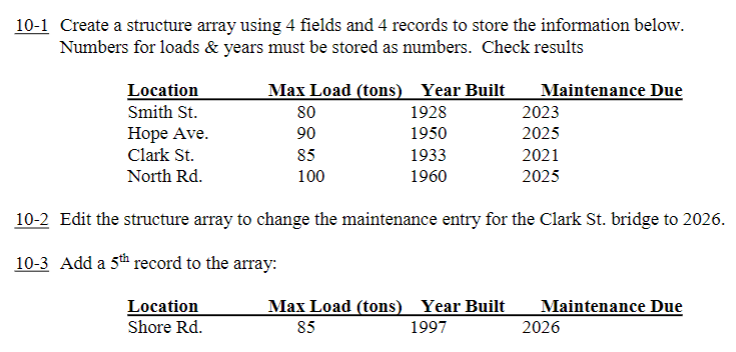 Solved 10-1 Create a structure array using 4 fields and 4 | Chegg.com