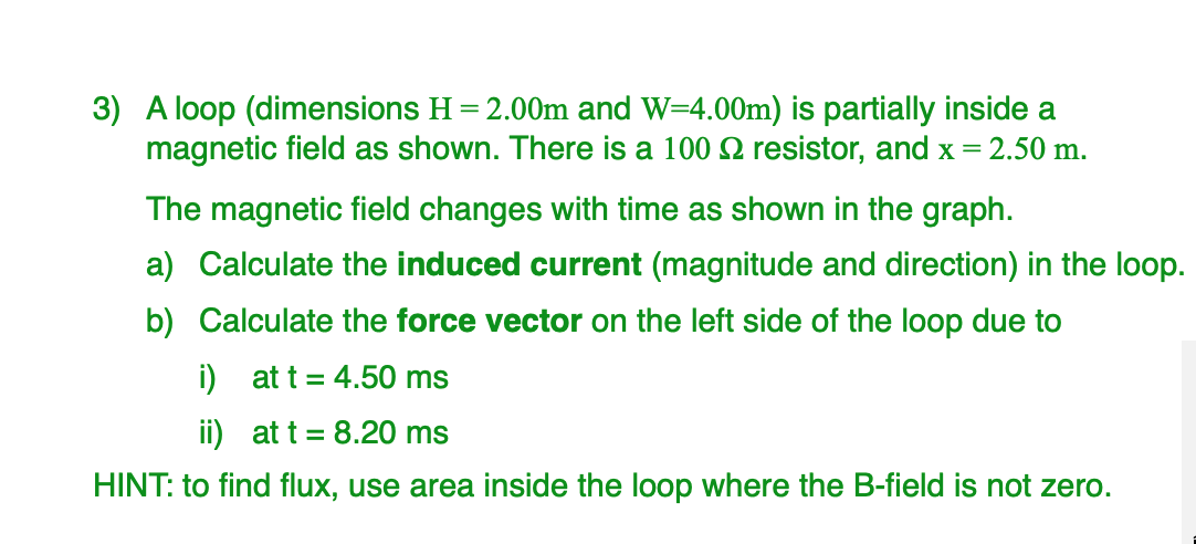 Solved 3) A loop (dimensions H = 2.00m and W=4.00m) is | Chegg.com