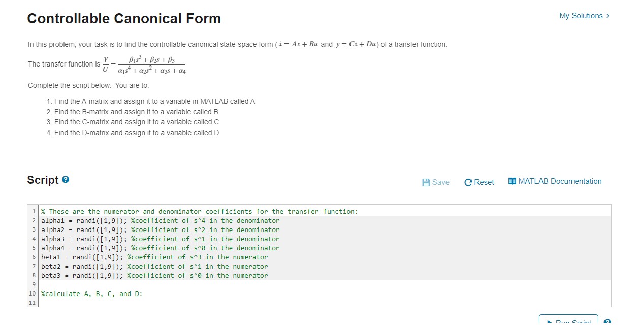 Solved Controllable Canonical FormIn this problem, your task | Chegg.com