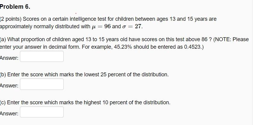 Solved (2 points) Scores on a certain intelligence test for | Chegg.com