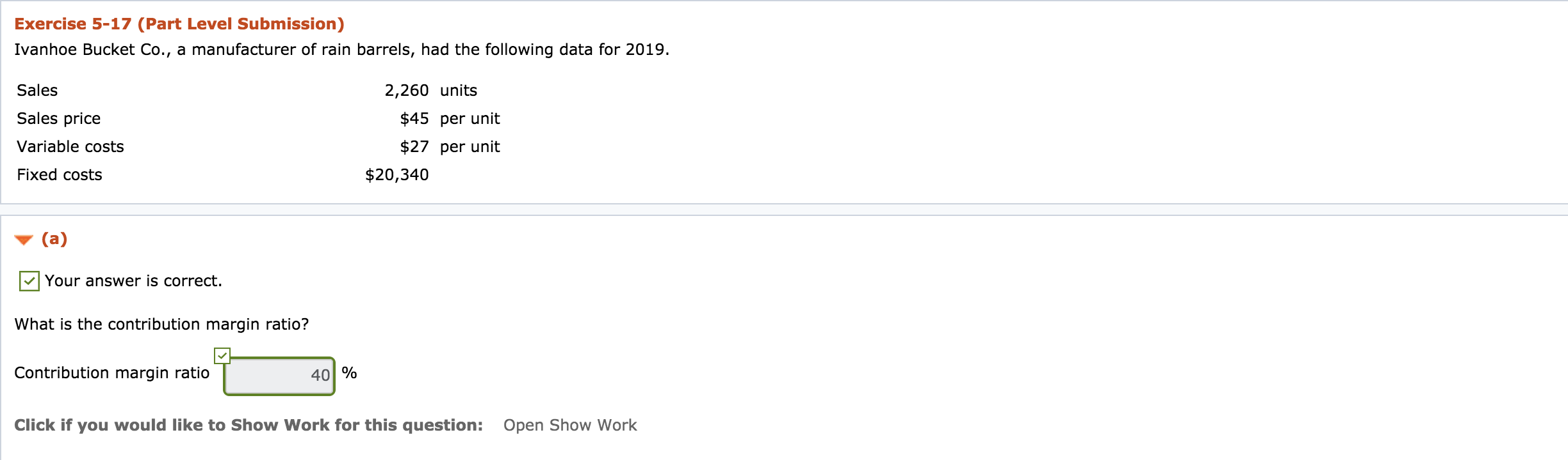 Solved Exercise 5-17 (Part Level Submission) Ivanhoe Bucket | Chegg.com