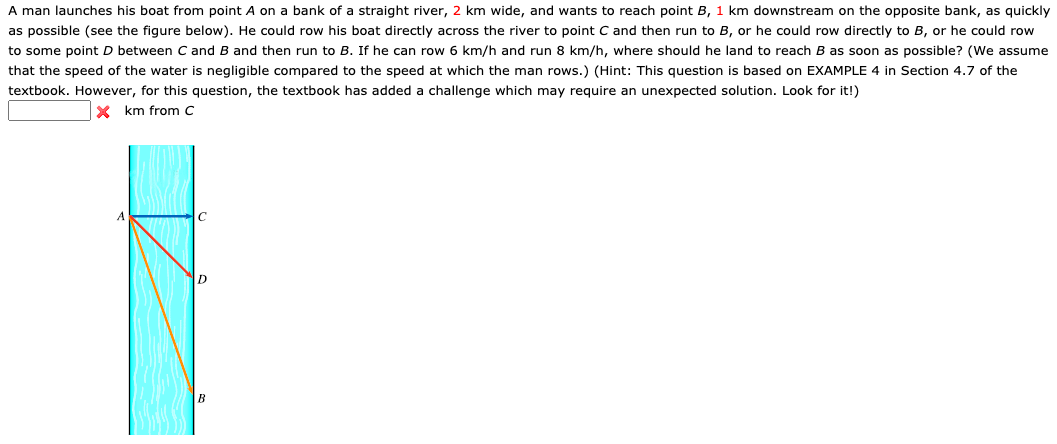 Solved A man launches his boat from point A on a bank of a | Chegg.com